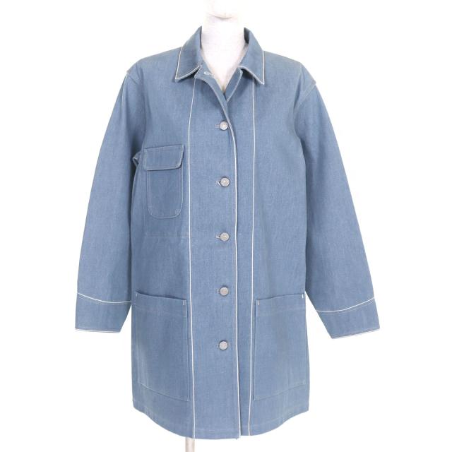 美品○DRAWER ドゥロワー 6522-299-0484 ロゴボタン セルヴィッチデニム チェーンステッチ カバーオール コート 38 正規品 レディース