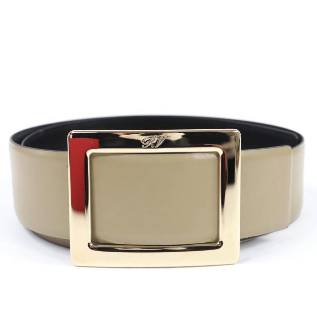 極美品☆ROGER VIVIER ロジェヴィヴィエ ロゴ入りバックル レザー ベルト ベージュ ゴールド金具 箱・保存袋付き レディース