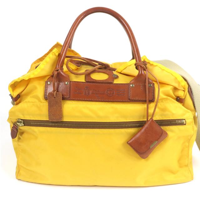 良品□Felisi フェリージ P4/6 バゲッタレザー ナイロン 2WAY ショルダーバッグ ボストンバッグ イエロー ブラウン イタリア製 メンズ