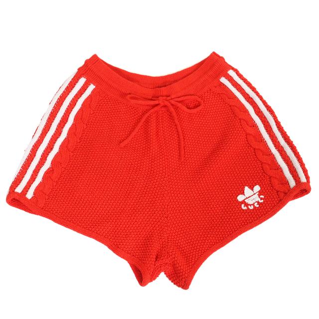 未使用品△GUCCI×adidas グッチ×アディダス 693835 リネン コットン トレフォイル刺繍入り ニット ショートパンツ レッド L 伊製 正規品