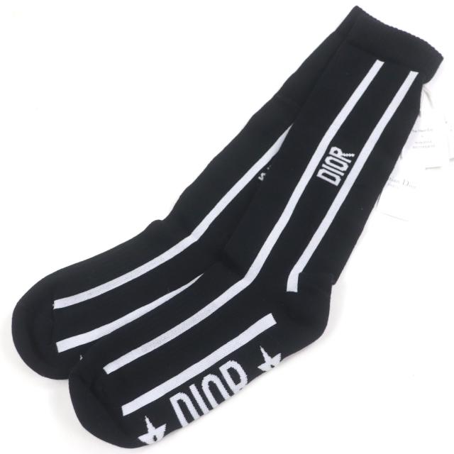 未使用品▼DIOR ディオール オム 2025年製 25SOD500L200 ロゴデザイン 靴下 ハイソックス ブラック ホワイト S イタリア製 メンズ