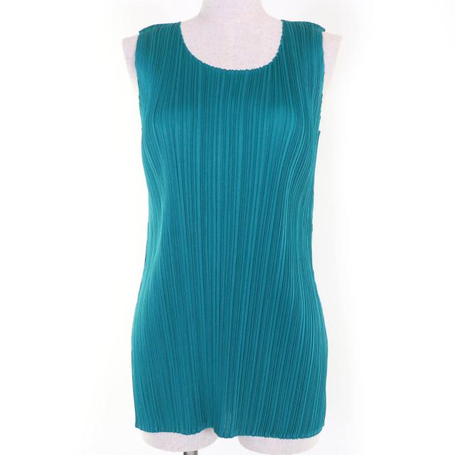 極美品☆PLEATS PLEASE プリーツプリーズ イッセイミヤケ PP81-JK124 ノースリーブ チュニック グリーン系 3 日本製 正規品 レディース