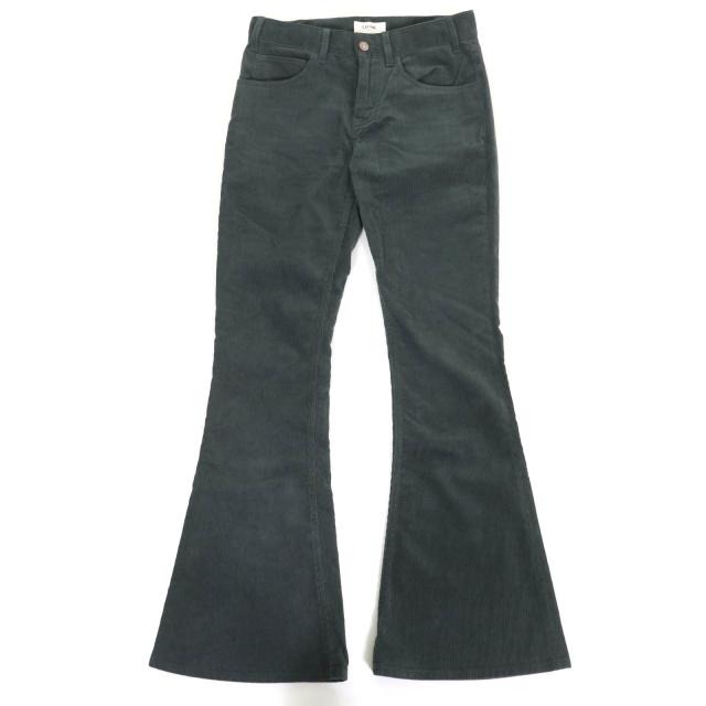 美品☆CELINE セリーヌ コットン100％ コーデュロイ フレアパンツ ボトムス ダークグリーン 24 イタリア製 正規品 レディース