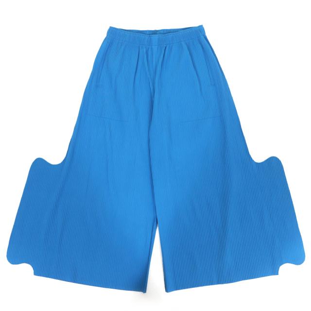 美品☆me ISSEY MIYAKE  ミーイッセイミヤケ 25SS MI52KF377 デザインパンツ ワイドパンツ ブルー 約Mサイズ相当 正規品 レディース