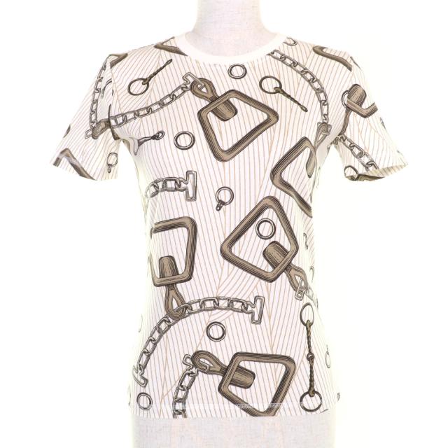 極美品☆HERMES エルメス 24SS 4H4648DH カレイドスコープ・エフェクト コットン 半袖Ｔシャツ ブラウン系 34 イタリア製 レディース