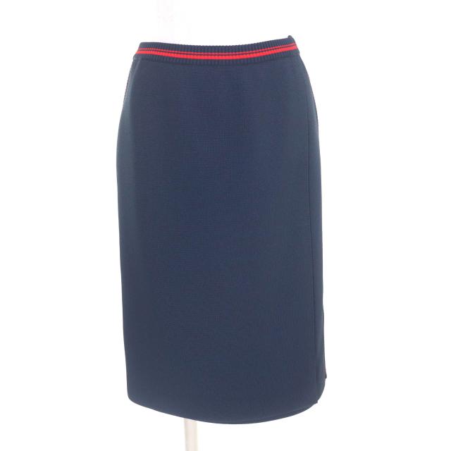 極美品★MIUMIU ミュウミュウ 2020年製 MMG350 サイドライン 膝丈 スカート ボトムス ネイビー レッド 38 イタリア製 正規品 レディース
