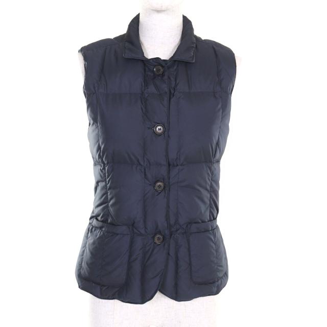 良品○eleventy イレブンティ ナイロン ロゴボタン キルティング ダウンベスト ジレ ネイビー S 伊製　レディースおすすめ