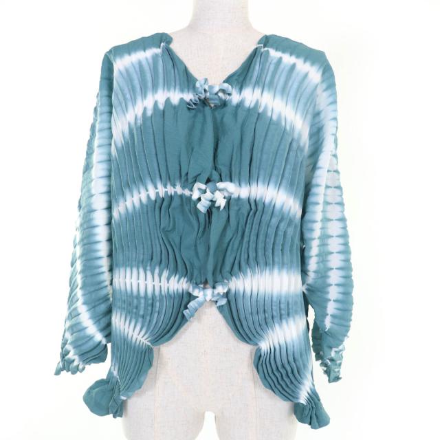 極美品☆ISSEY MIYAKE イッセイミヤケ 21SS IM12FO607 プリーツ加工 長袖 カーディガン グリーン系 2 日本製 正規品 レディース