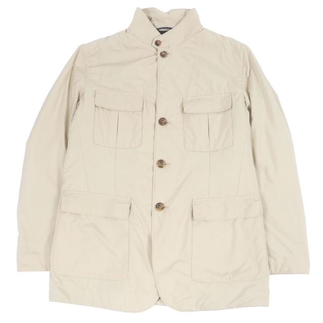極美品□Loro Piana ロロピアーナ ロゴボタン 裏カシミヤ100％ 襟裏レザー 中綿入り フィールドジャケット ライトベージュ M 伊製 正規品