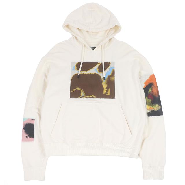 極美品□FENDI フェンディ FY1203 ロゴワッペン エンブロイダリー プルオーバー パーカー アイボリー S 保存袋付 イタリア製　正規品