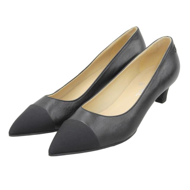美品▲CHANEL シャネル G33086 ガブリエル刺繍ロゴ ポインテッドトゥ レザー パンプス ブラック 38.5 イタリア製 レディース