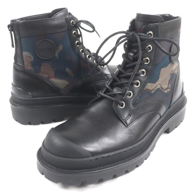 美品▼DIOR Peter Doig ディオールオム ピータードイグ レザー エクスプローラー カモフラージュ ショートブーツ 40 メンズ 定価176000円