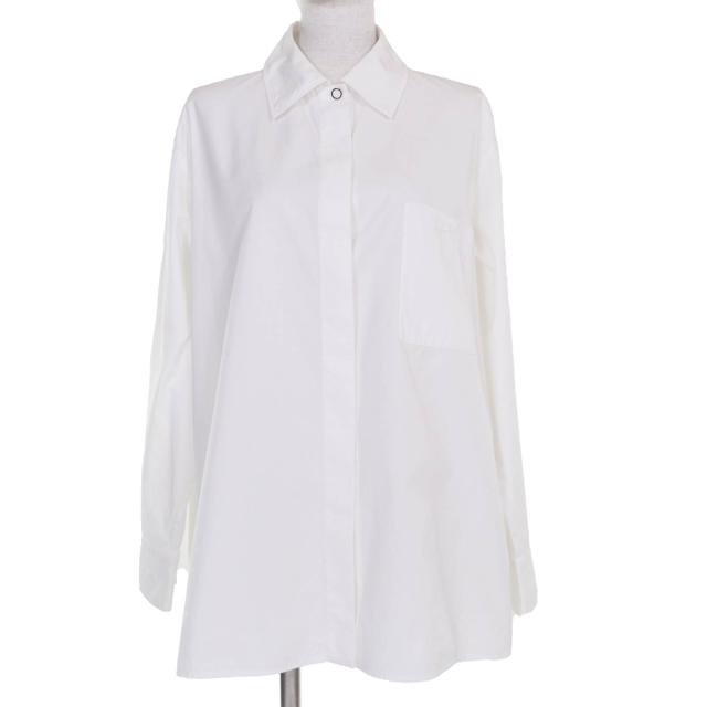 極美品☆HERMES エルメス 24SS 4E0601DV コットン100％ カレーシュ刺繍 長袖シャツ ホワイト 38 フランス製 正規品 レディース