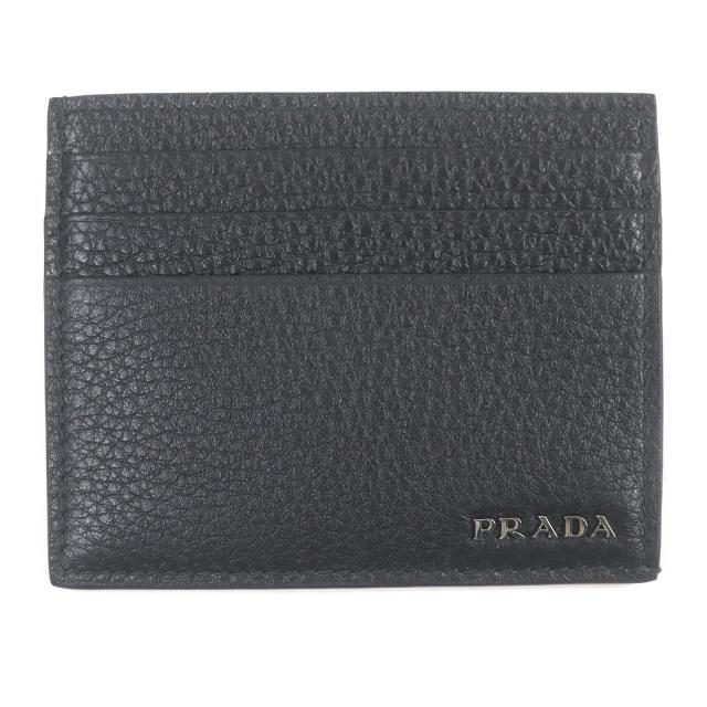 未使用品□PRADA プラダ 2MC223 レザー ロゴ金具 コンパクト 名刺入れ カードケース ブラック 箱付き イタリア製 メンズ レディース
