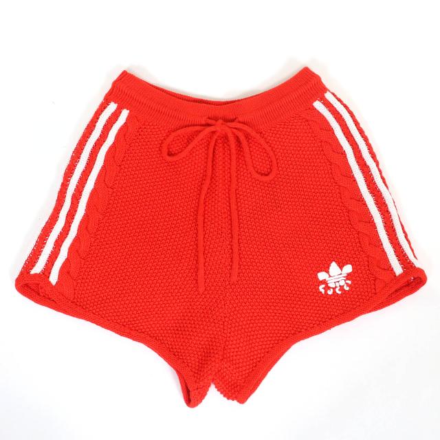 未使用品△GUCCI×adidas グッチ×アディダス 693835 リネン コットン トレフォイル刺繍入り ニット ショートパンツ レッド M 伊製 正規品