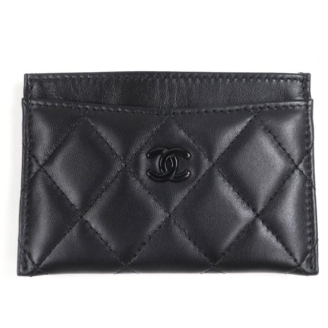 極美品☆CHANEL シャネル AP4472 ラムスキン マトラッセ ココマーク カードケース ブラック ブラック金具 箱・保存袋付 伊製 レディース