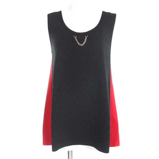 極美品★LOUIS VUITTON ルイヴィトン 2022年製 シルク混 チェーン付 モノグラム柄 サイドライン ノースリ タンクトップ M 箱付 黒 赤