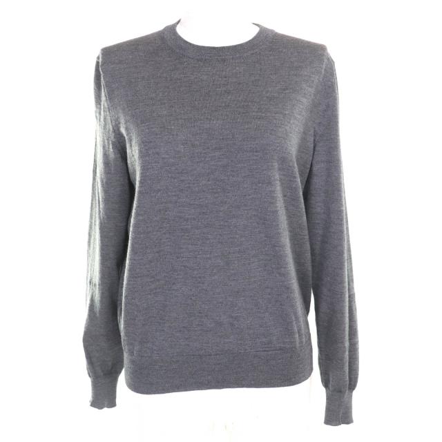 美品★BALENCIAGA バレンシアガ ウール100％ バックロゴ クルーネック 長袖 ニット セーター グレー XS イタリア製 正規品 レディース