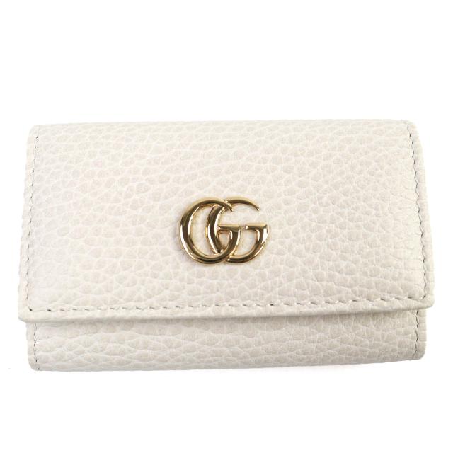 極美品△GUCCI グッチ 456118 ダブルG 6連キーフック レザー キーケース ライトベージュ系 ゴールド金具 箱・保存袋付き 伊製 レディース