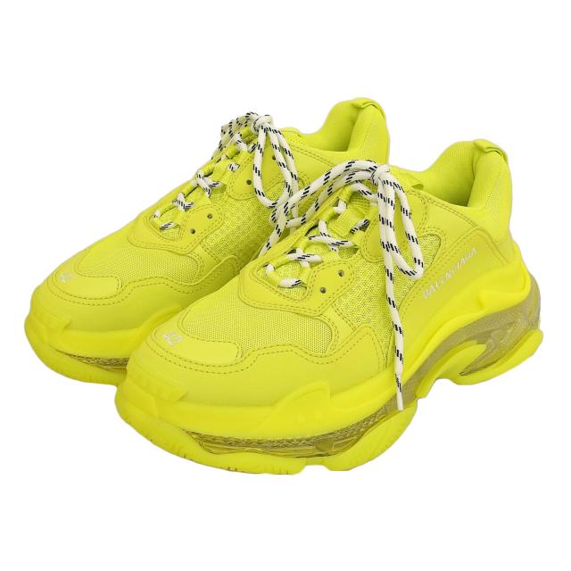 未使用品▲BALENCIAGA バレンシアガ 541624 TRIPLE-S トリプルS ダッドシューズ レザースニーカー ネオンイエロー 27.5 メンズ