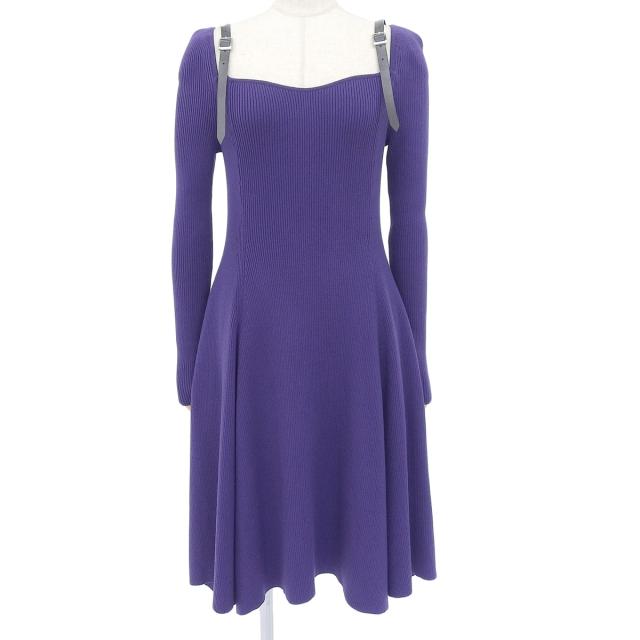 極美品▲ADEAM アディアム 43939 ベルトデザイン ニットワンピース ドレス パープル XS 日本製 正規品 レディース
