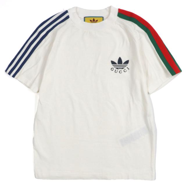 極美品▼GUCCI adidas グッチ アディダス 692114 ウェブライン ロゴプリント モックネック ショートスリーブ 半袖Ｔシャツ XS 正規品