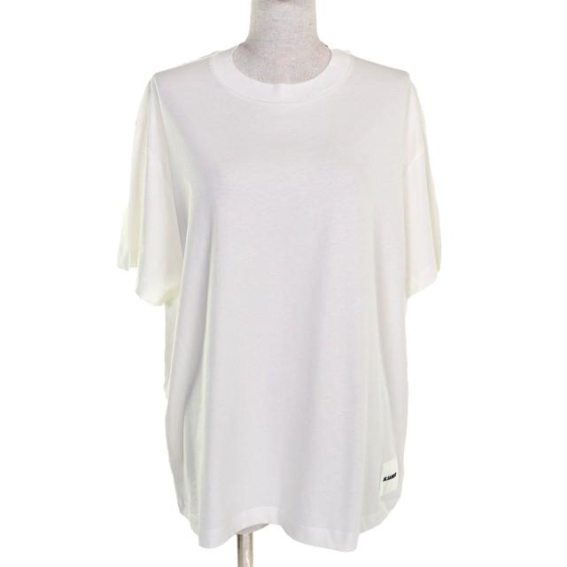 極美品△JIL SANDER+ ジルサンダープラス コットン100％ ロゴワッペン クルーネック 半袖Ｔシャツ ホワイト XL 正規品 レディース