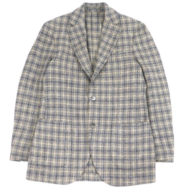極美品□LARDINI ラルディーニ シングル アンコンジャケット テーラードジャケット ベージュ ネイビー 44 イタリア製 正規品 メンズ