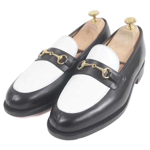 極美品□Trickers トリッカーズ レザー ビットローファー モカシン ブラック ホワイト 8 箱・保存袋付き イングランド製 メンズ