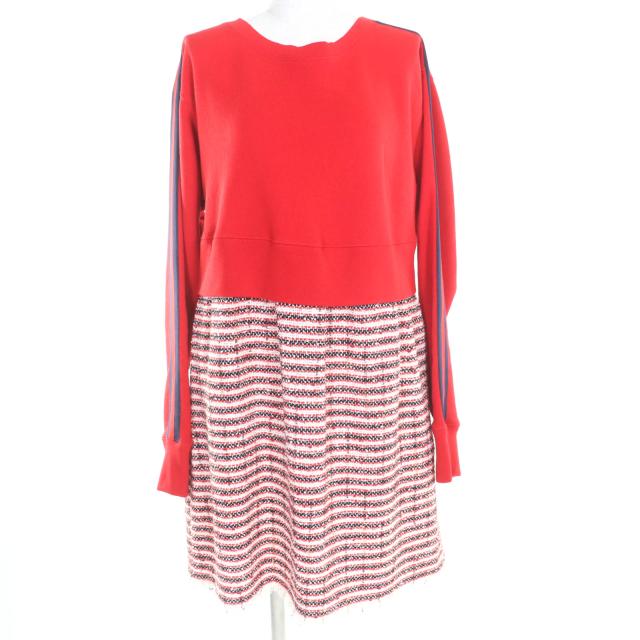 未使用品◇GUCCI グッチ 502126-X9N23 コットン ウェブライン スウェット ツイード切替 ワンピース 赤 M イタリア製 正規品 レディース