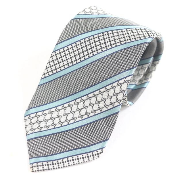 極美品□GUCCI グッチ シルク100％ インターロッキングG レジメンタルストライプ ネクタイ ブラック系 箱付き イタリア製 メンズ