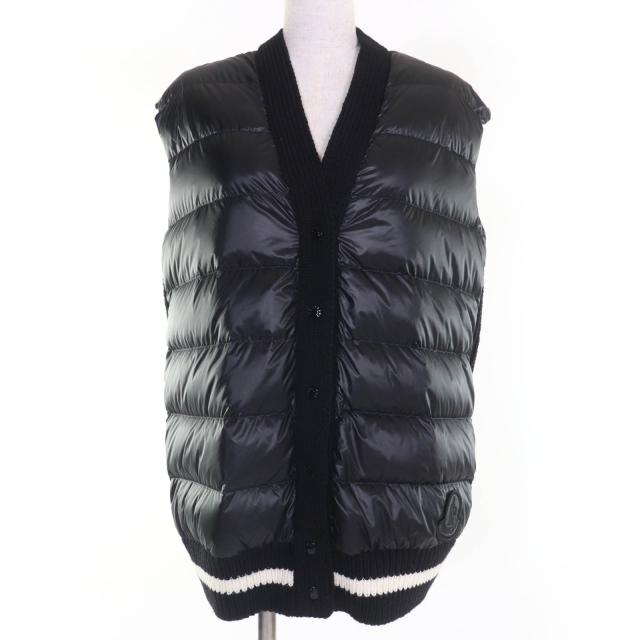 未使用品☆MONCLER モンクレール 23AW GILET TRICOT デカロゴワッペン ニット切替デザイン ダウンベスト ブラック XS 正規品 レディース