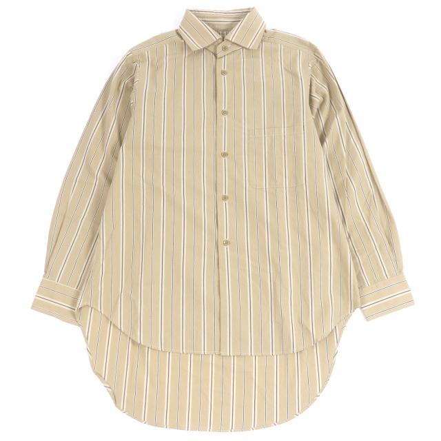 極美品□Nigel Cabourn ナイジェル・ケーボン DETACHABLE COLLAR SHIRT ストライプ 襟2WAY 長袖シャツ ベージュ 42 日本製 正規品 メンズ
