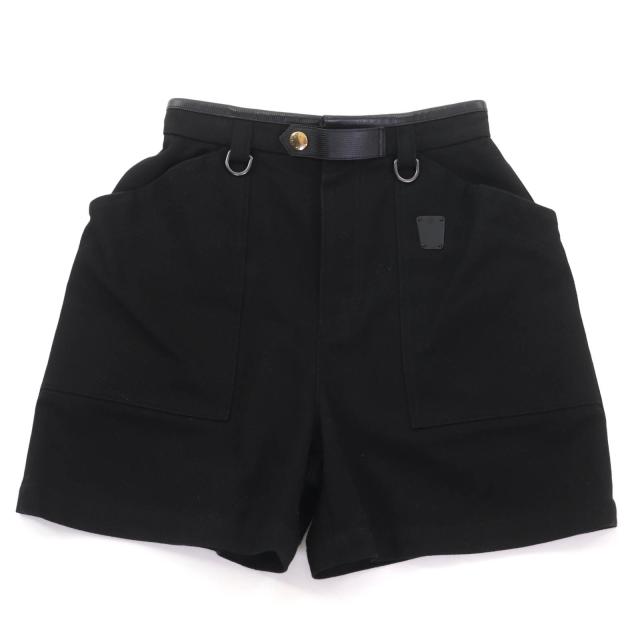 極美品◇LOUIS VUITTON ルイヴィトン 23SS ラムレザーパイピング LVプレート ロゴボタン ショートパンツ ブラック 34 イタリア製 正規品