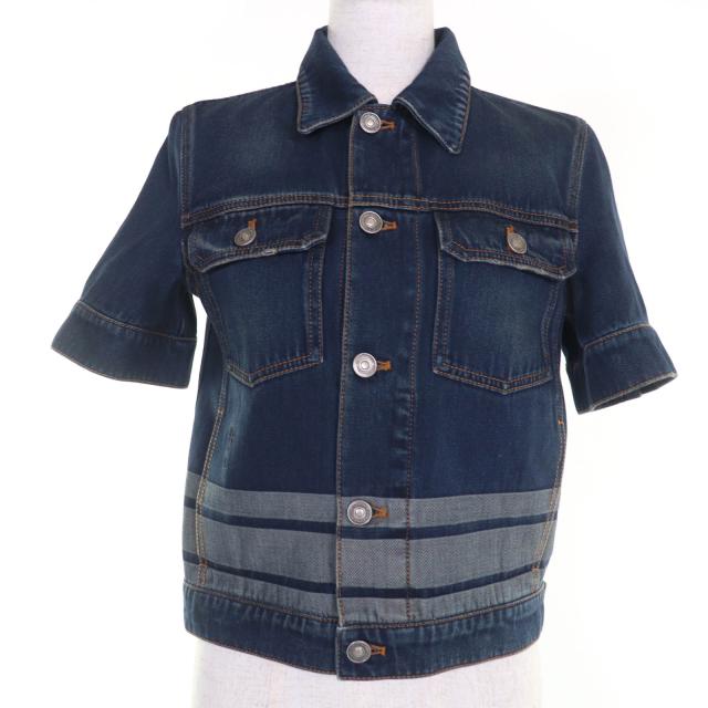 極美品☆Christian Dior クリスチャンディオール 322V29A3394 Bee刺繍 ロゴ 半袖 デニムジャケット インディゴ 38 正規品 レディース