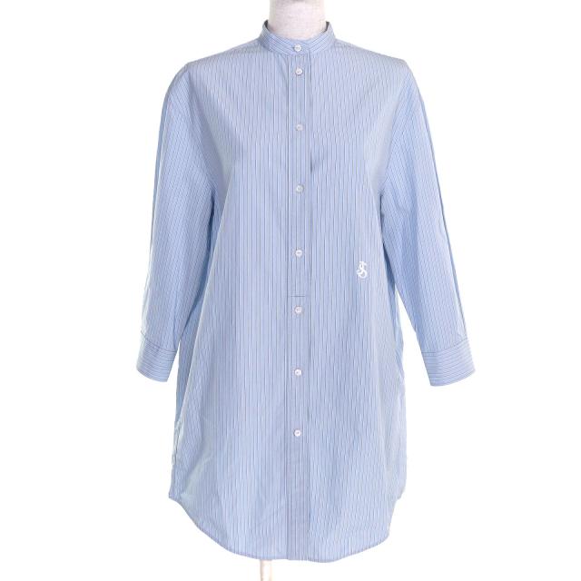 極美品△JIL SANDER ジルサンダー J05DL0103 7Daysシャツ Wednesday コットン ストライプ ロゴ刺繍 スタンドカラー 長袖シャツ 30 正規品