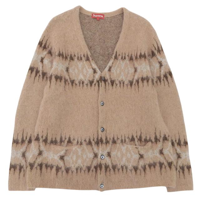 極美品▲Supreme シュプリーム 22AW Abstract Stripe Cardigin アブストラクト ストライプ モヘア混 カーディガン ブラウン系 L メンズ