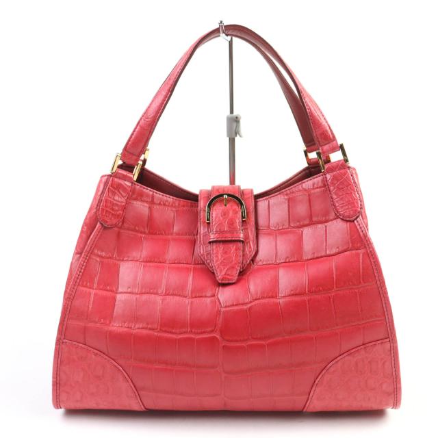 極美品☆COCOCELUX GOLD ココセリュクス ゴールド MODEL T JRAタグ付 クロコダイルレザー ハンドバッグ レッド 保存袋付き レディース