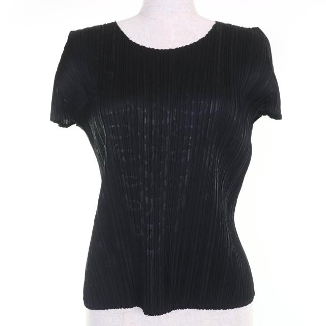 極美品☆PLEATS PLEASE プリーツプリーズ イッセイミヤケ PP41-JK793 総柄デザイン 半袖 カットソー ブラック 3 正規品 レディース