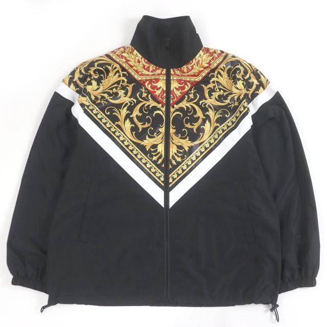 美品□VERSACE ヴェルサーチ A85246 バロック柄 ウィンドブレーカー ブルゾンジャケット ナイロンジャケット ブラック44 イタリア製