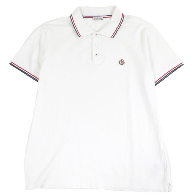 美品□MONCLER モンクレール 21SS MAGLIA POLO MANICA CORTA トリコロール ロゴワッペン 半袖ポロシャツ ホワイト L 正規品 メンズ
