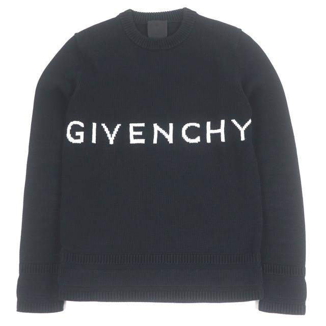 美品□GIVENCHY ジバンシィ 22SS BM90G9401M コットン100％ 4Gロゴ ロングスリーブ 長袖ニット セーター ブラック S 正規品 メンズ
