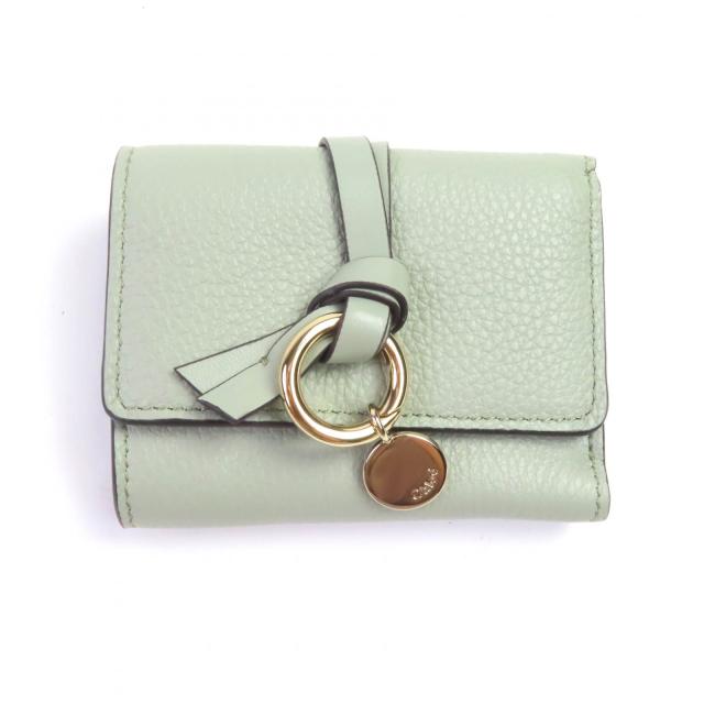 極美品◇Chloe クロエ アルファベット ミニ トリフォールド シーグラス コンパクト レザーウォレット 三つ折り財布 A3689460 箱・袋付