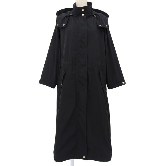 美品▲WOOLRICH ウールリッチ WWOU0651 ANORAK 金ボタン ウエストシェイプ ZIPロング コート ブラック ゴールド金具 S 正規品 レディース