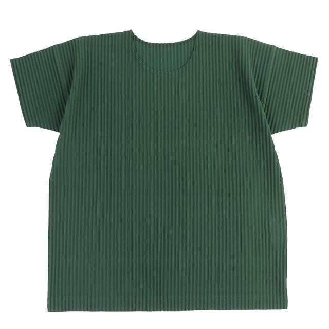 美品▲HOMME PLISSE ISSEY MIYAKE オム プリッセ イッセイミヤケ HP51JK116 ラウンドネック 半袖 プリーツ カットソー カーキ 2 メンズ