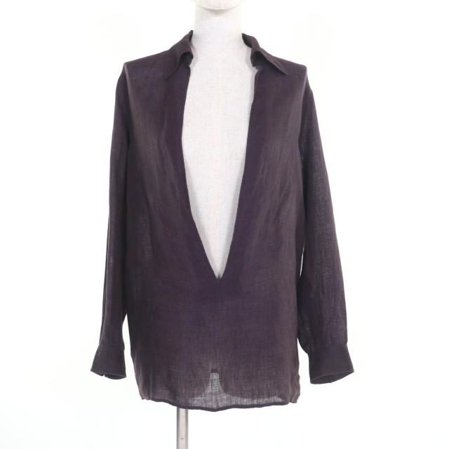 美品◇HERMES エルメス ヴィンテージ リネン マルジェラ期 ヴァルーズ スキッパーシャツ 長袖シャツ パープル系 34 正規品 レディース