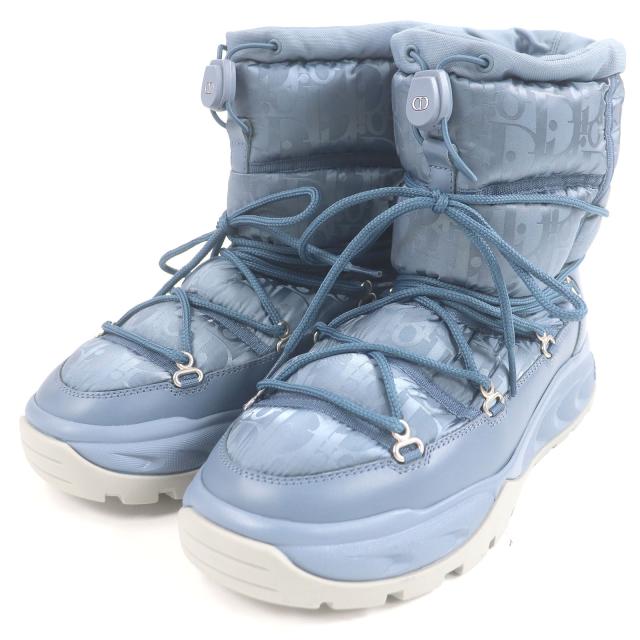 未使用品□DIOR Peter Doig ディオールオム ピーター・ドイグ 一部レザー ナイロン オブリーク スノーブーツ ライトブルー 40 イタリア製