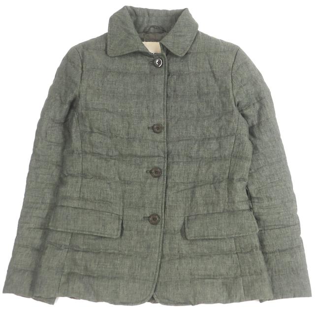 美品□Herno ヘルノ 2021年製 PI001469D リネン100％ ロゴボタン パファージャケット ダウンジャケット カーキ 40 正規品 メンズ