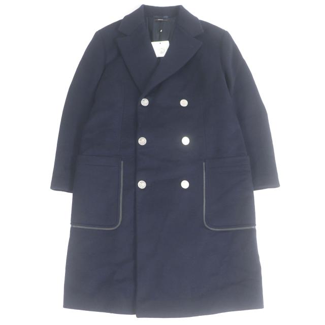 未使用品□HERMES エルメス 19AW カシミヤ100％ ランウェイ着用 ドラゴンボタン ラムレザー使用 ダブル チェスターコート マリン 52 伊製