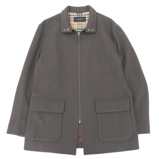 極美品▲BURBERRY LONDON バーバリーロンドン ウール アンゴラ 裏地ノバチェック ZIP ジャケット コート ブラウン L 正規品 メンズ